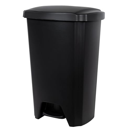 BCWYO 12.1 Gallon Trash Can, Plastic Step On Kitchen Trash Can, Black