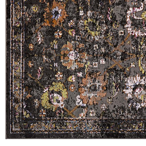 Modway Minu Distressed Floral Lattice 8x10 Area Rug in Black, Yellow and Orange