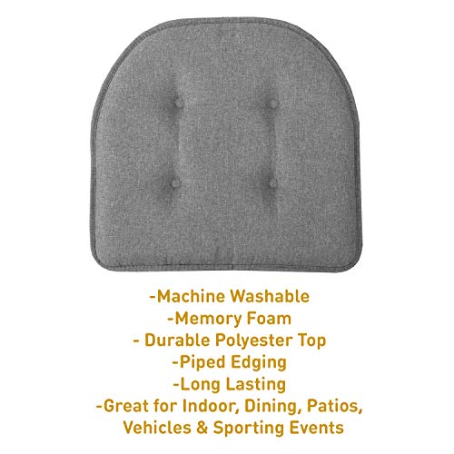 Sweet Home Collection Chair Cushion Memory Foam Pads Tufted Slip Non Skid Rubber Back U-Shaped 17" x 16" Seat Cover, 4 Count (Pack of 1), Grey