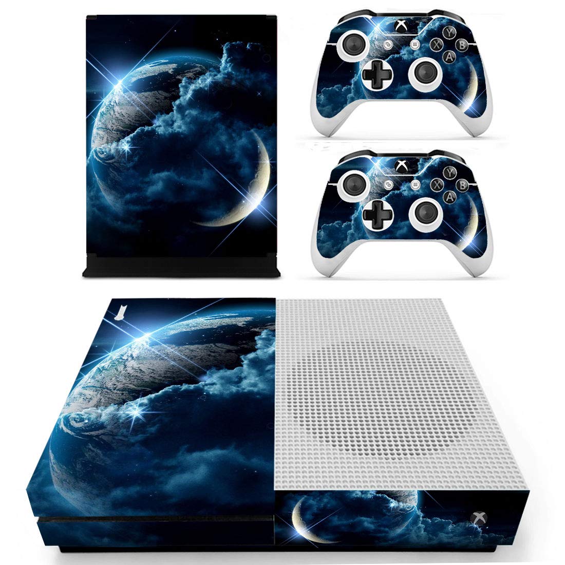 Adventure Games - Earth and Moon - Vinyl Console Skin Decal Sticker + 2 Controller Skins Set - Compatible with XBOX ONE S gaming console systems
