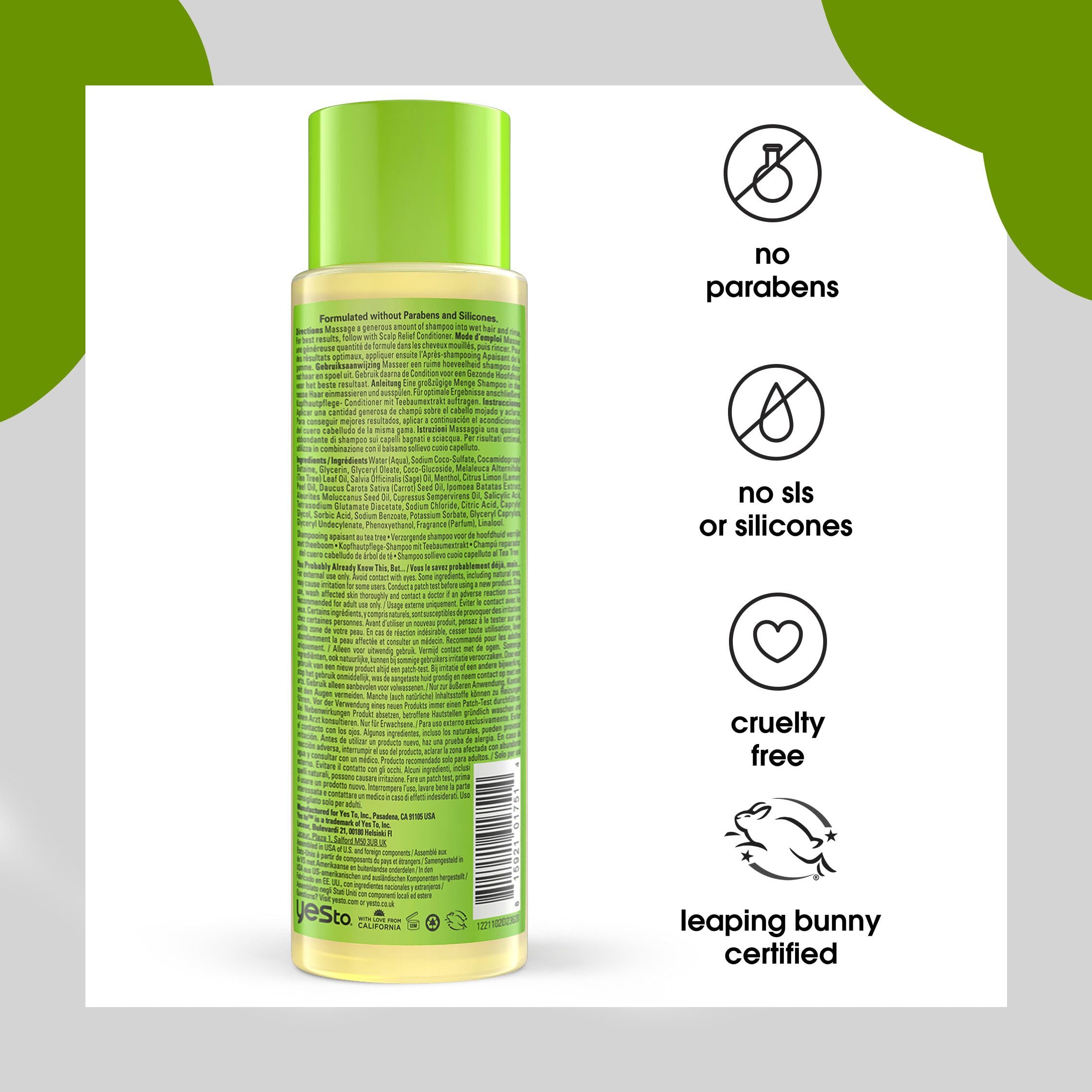 Yes To Tea Tree Shampoo with pH Balancing Formula, Nourishing Sage Oil, for Dry, Itchy Scalp Relief, Natural, Vegan & Cruelty Free, 12 Fl Oz