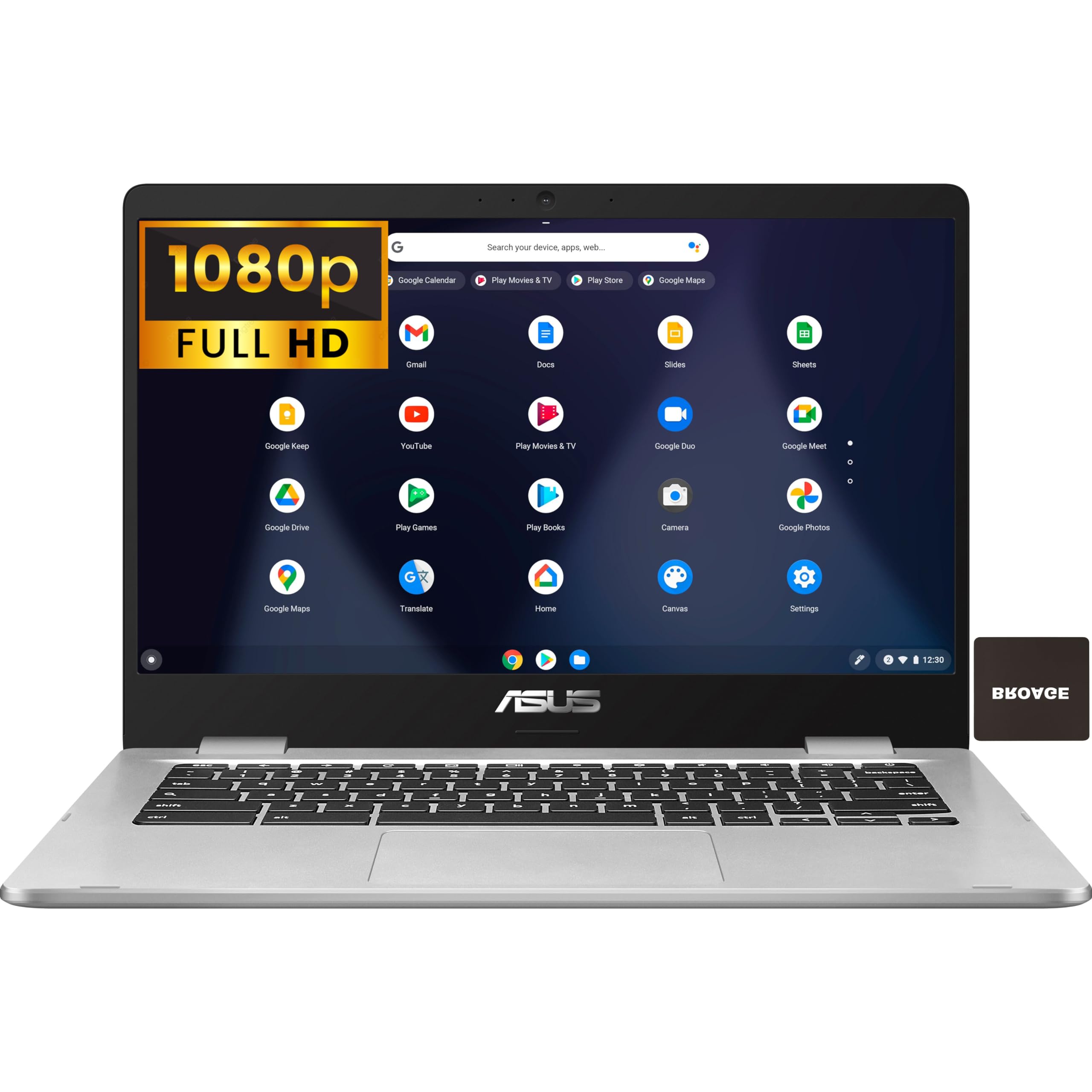 Asus (Renewed) C423NA Chromebook 14 14" FHD Laptop Computer, Intel Celeron N3350 Processor, 8GB LPDDR4 RAM, 64GB eMMC, 802.11AC WiFi, Bluetooth, USB Type-C, Silver, Chrome OS, BROAG