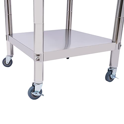 Fichiouy Rolling Stainless Steel Workstation Food Prep Worktable with Undershelf, Stable Heavy Duty Commercial Table with Wheels Easy Assembly