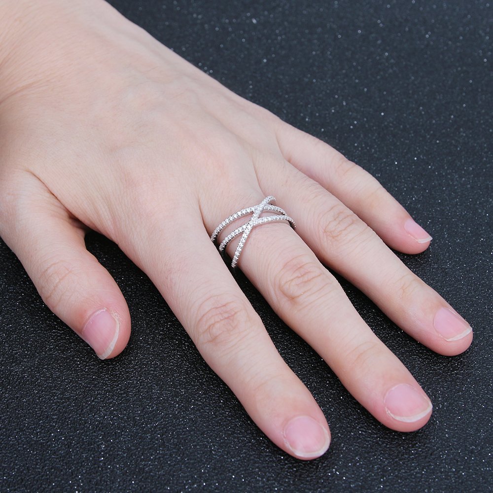 AOEDEJ Women Double Criss Cross 925 Silver Sterling Ring CZ Wedding Rings Infinity Everyday Ring Size 6-9 (6)
