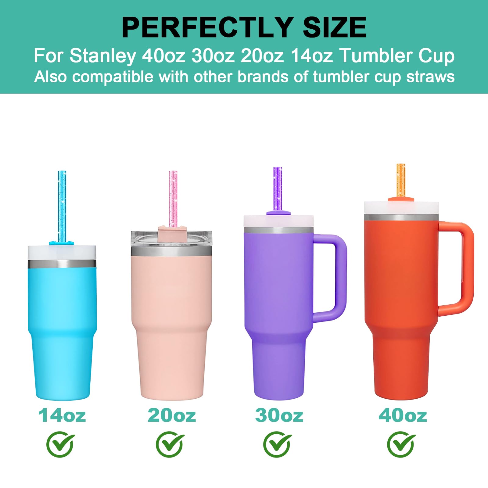 Allwith 12 PCS Replacement Straws for Stanley|Owala|Simple Modern 40oz 30oz Tumbler, Reusable Color Drinking Straws with Cleaning Brush for Stanley Cup Accessorie,BPA Free, Dishwasher Safe