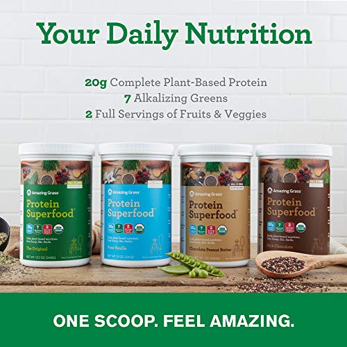 Amazing Grass Protein Superfood: Vegan All-in-One Nutrition Shake with Beet Root Powder, Unflavored, 23.2 Oz