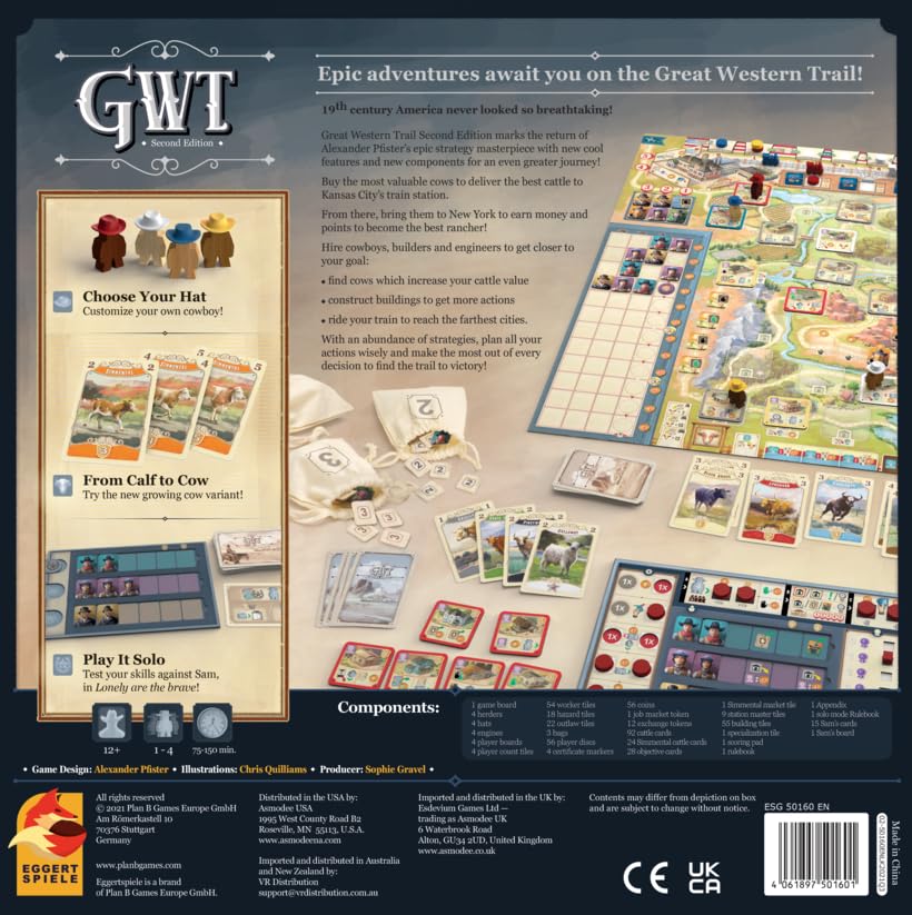 Great Western Trail 2nd Edition Board Game - Epic Strategy Board Game for Ranchers and Adventurers! Family Game for Kids & Adults, Ages 12+, 1-4 Players, 75-150 Min Playtime Made by Eggertspiele
