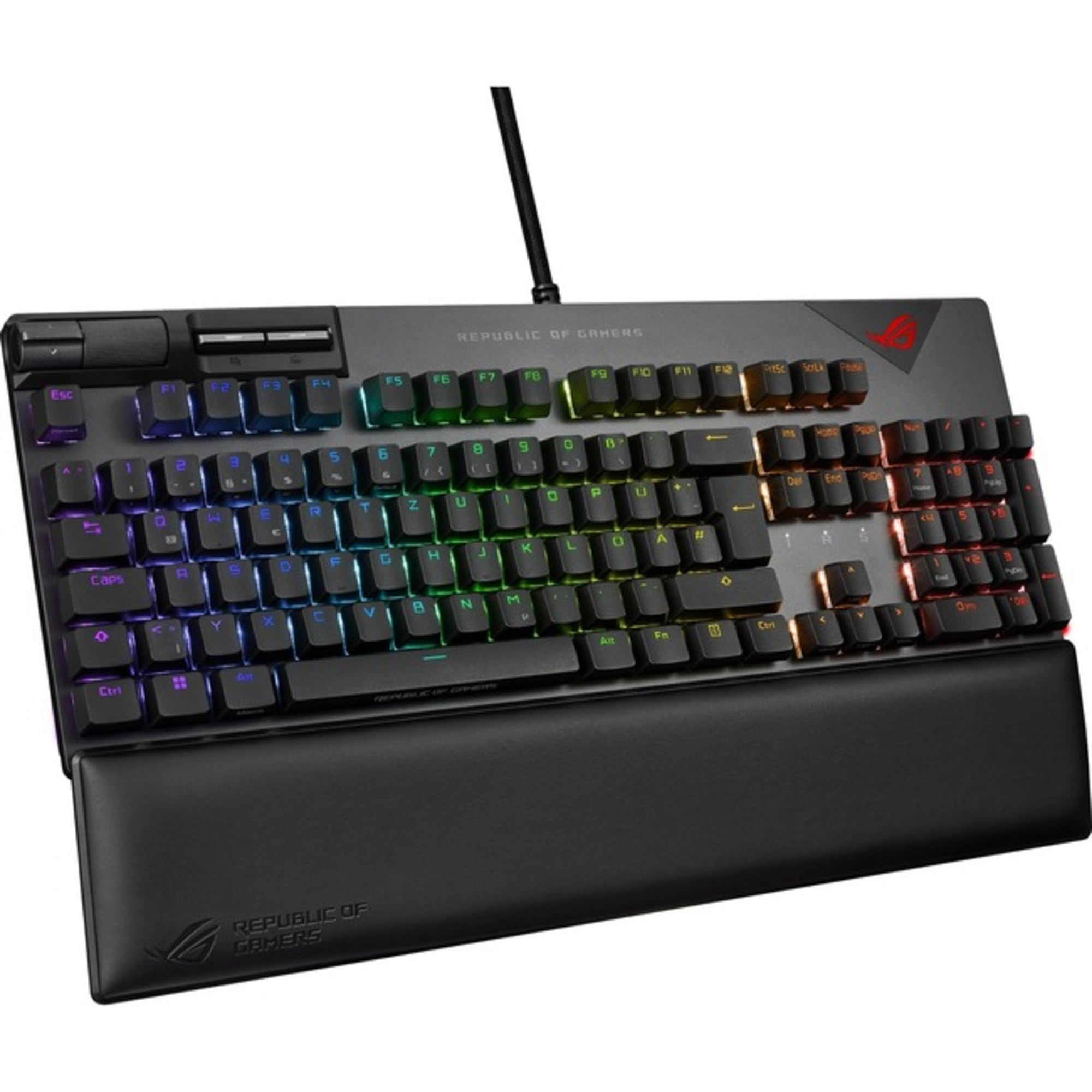 ASUS ROG Strix Flare II 100% RGB Gaming Keyboard, ROG NX Red Mechanical switches, PBT doubleshot keycaps, 8k Hz Polling, Sound-dampening Foam, Media Controls, USB passthrough, Wrist Rest-Black