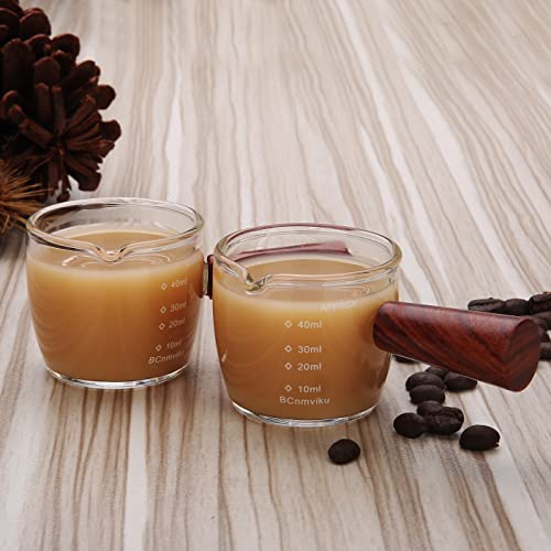 BCnmviku Espresso Shot Glass 40ML/1.5OZ Borosilicate glass Triple Pitcher Barista Single Spouts With Wood Handle (1)