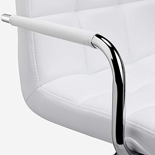 Yaheetech Tall Bar Stools Set of 2 Modern Square PU Leather Adjustable BarStools Counter Height Stools with Arms and Back Bar Chairs 360 Swivel Stool White