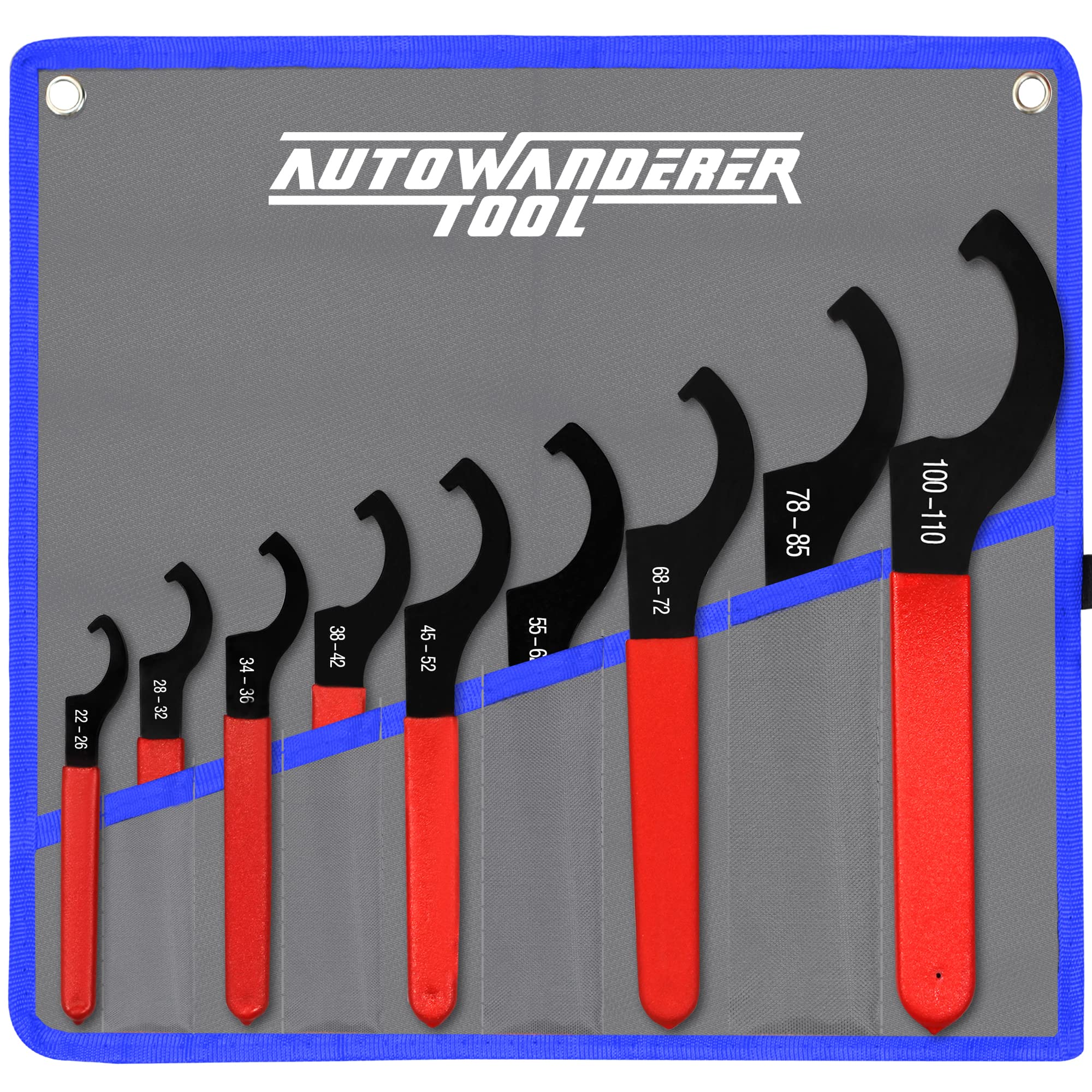 AutoWanderer Tool 9Pcs Coilover Spanner Wrench Set, Adjustable Shock Wrench Universal Carbon Steel Spanners for Most Coil Over Shock Adjustments (Blue)
