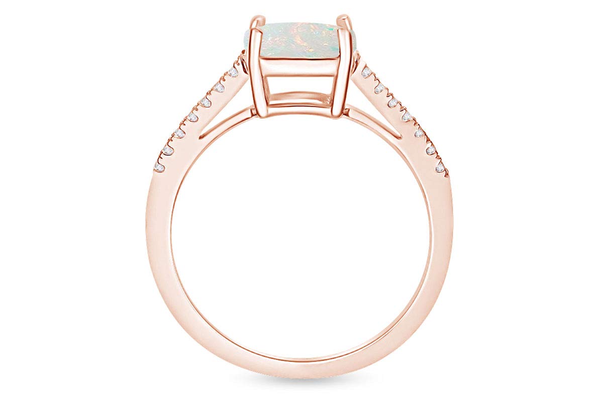 AFFY 14k Rose Gold Over Sterling Silver Lab Created Opal And Simulated White Sapphire Solitaire Engagement Bridal Ring Jewelry For Women Birthday