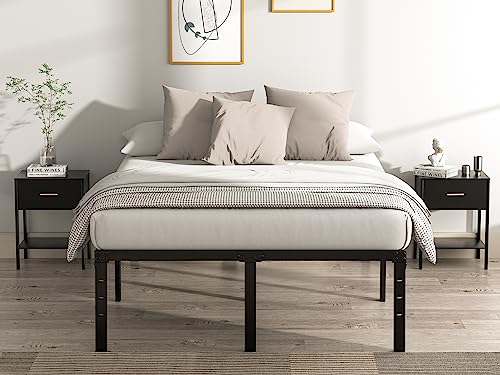 QEROMY 18-Inch Queen-Bed-Frame, Metal Platform Bed Frame Queen Size, Quick & Easy Assembly, Heavy Duty Bed Frame No Box Spring Needed, Noise-Free, Black