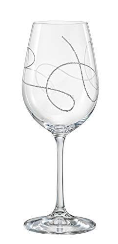 Barski Wine Glass, Goblet, Crystal Glass, Set of 4 Glasses, with String Design, Made in Europe, 14 oz.
