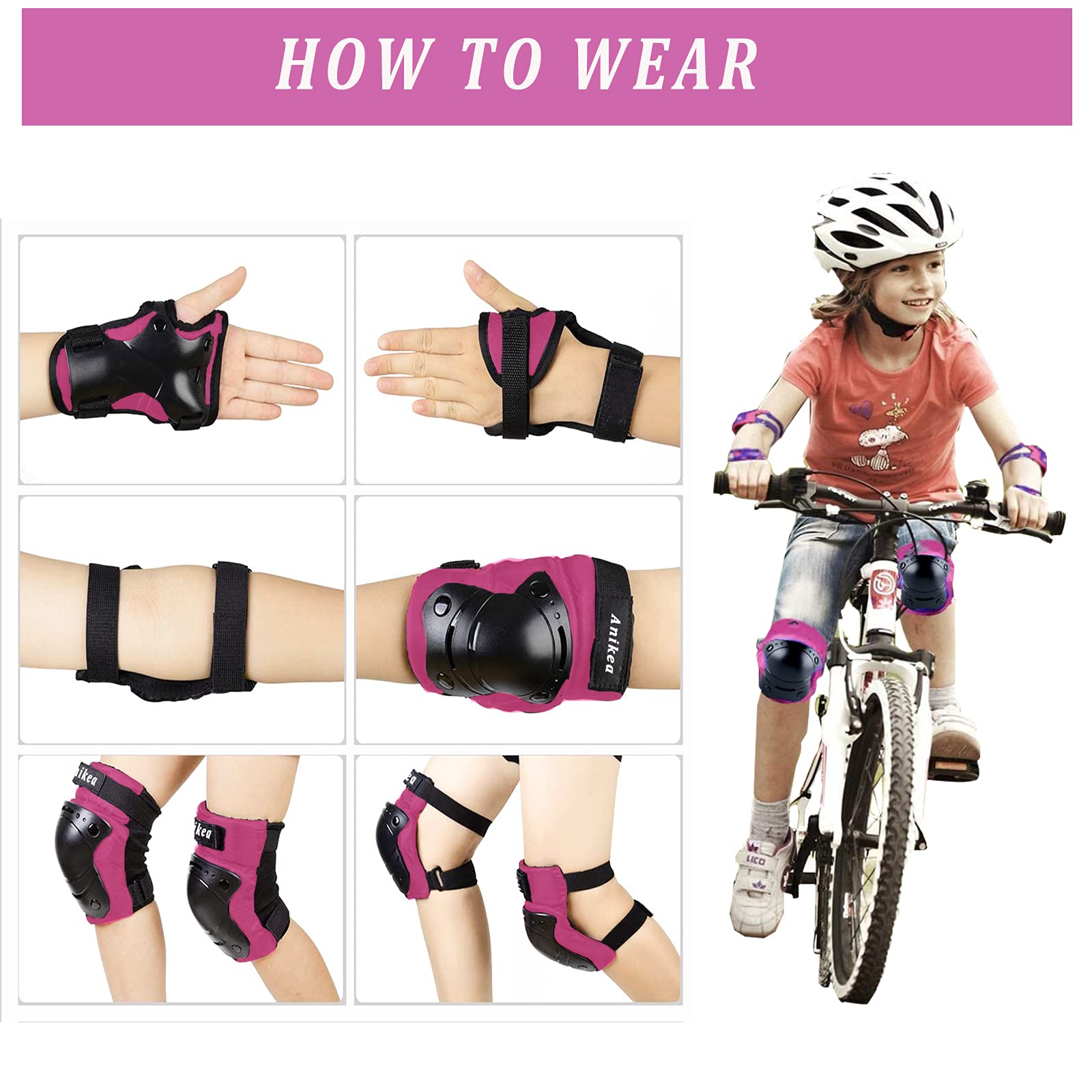 Anikea Kids Protective Gear - Knee Pads Elbow Pads Wrist Guard Set for Bike, Cycling, Roller Skating, Skateboard, Inline Skating, Hover Boards