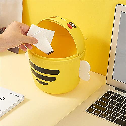 ESD HSDMYSH Countertop Trash Can Cute Bee Desktop Trash Can TabletopTrash Can Mini Garbage cans for Bedroom Living Room Bathroom Small Wastebasket with Lid(Yellow)