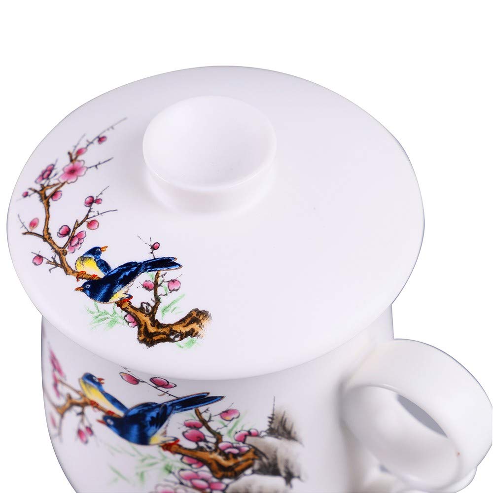 CYXChenyu Ceramic Tea Mug with Lid, Anti-scalding Handle Design Ceramic Coffee Mug or Tea Cup Milk Tea Drink Porcelain Cup, Great for Tea Lover Gift (Magpie)