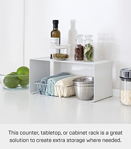 Yamazaki Home Tower Stackable Alloy Steel Kitchen Rack – Storage Organizer Counter Shelf White Small