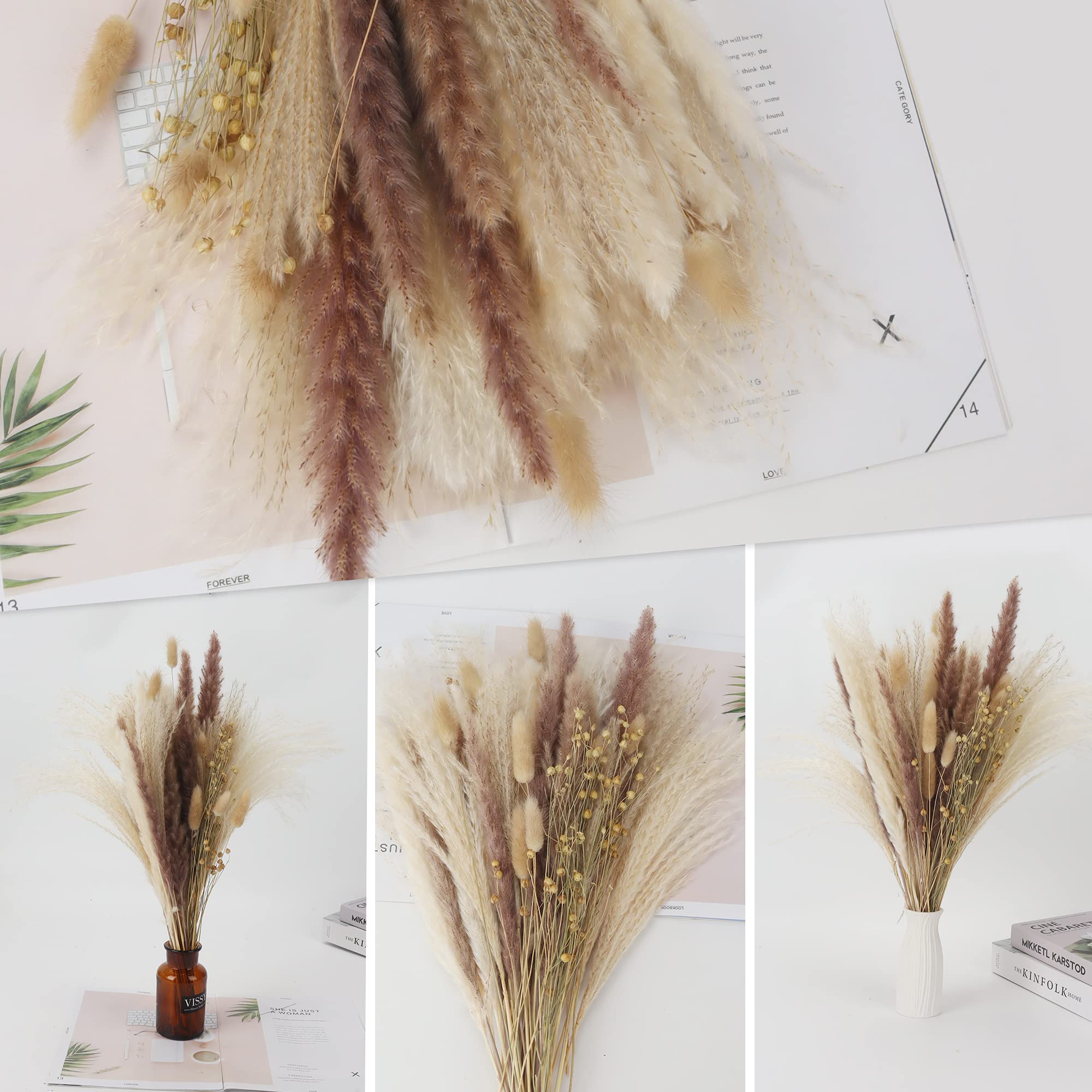 JFNDUIFEI 65 pcs Pampas Grass Decor Tall,Natural Dried Pampas Grass Fluffy for Flower Arrangements Home Decor,17inch Pampas Grass Plants for Home Garden Party Wedding Decor