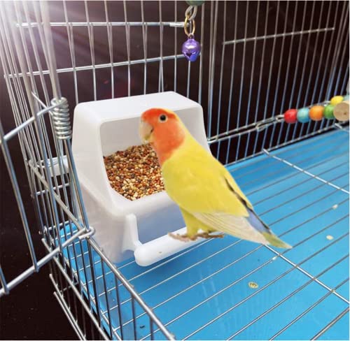 BRYHZKCM Small Bird Slot Feeder No Mess Cage Hanging Feeder Cup Plastic Food & Water Dispenser Bowl,(2 Pieces)