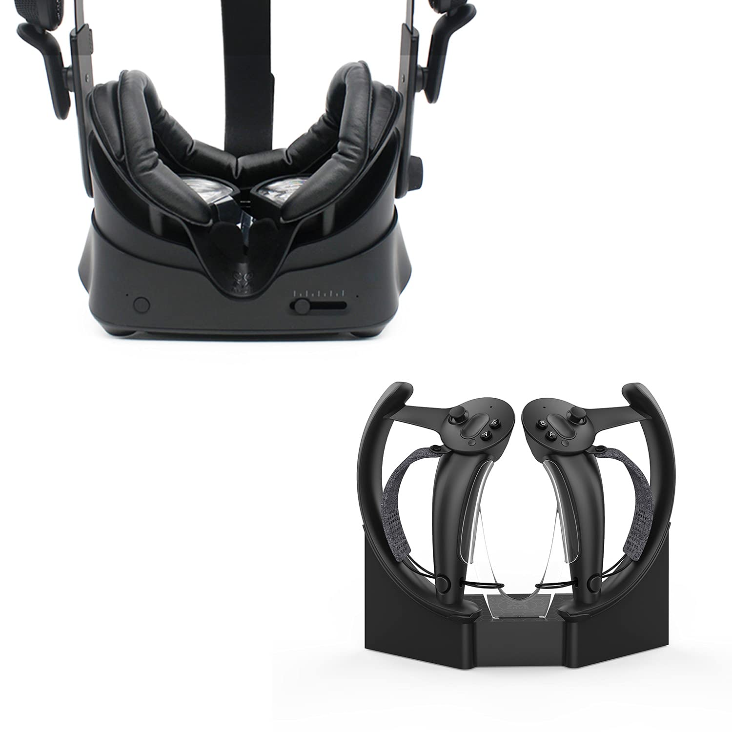 AMVR Touch Controllers Storage and Charging Station, VR Headset Wall Mount Stand and Facial Interface Bracket & PU Leather Foam Face Cover Pad Replacement for Valve Index Headset