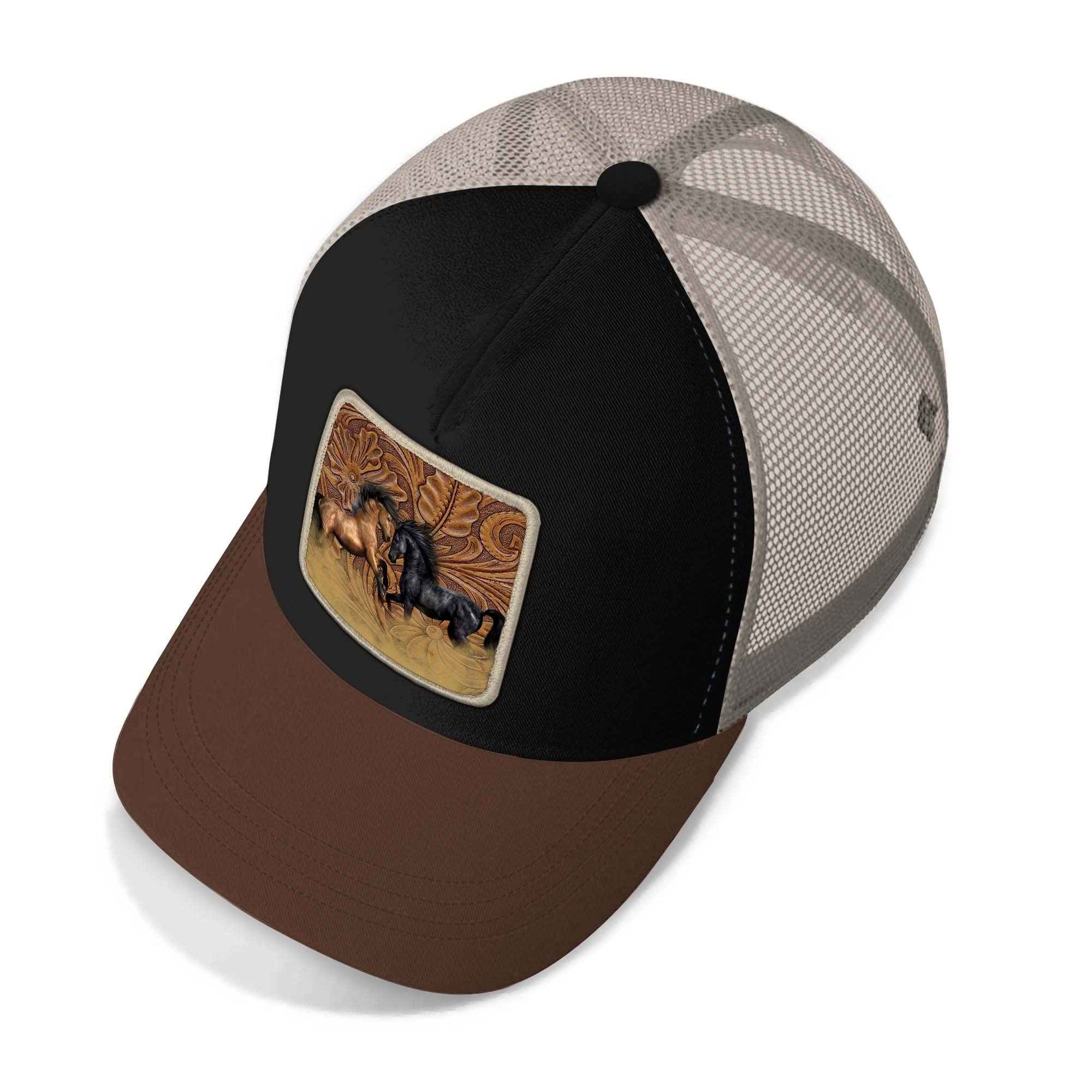 Asvance Unique Western Sculpture Horse Embroidered Trucker Hat, The Wild Mesh Back Baseball Cap for Men and Women, Gift for Mom and Dad