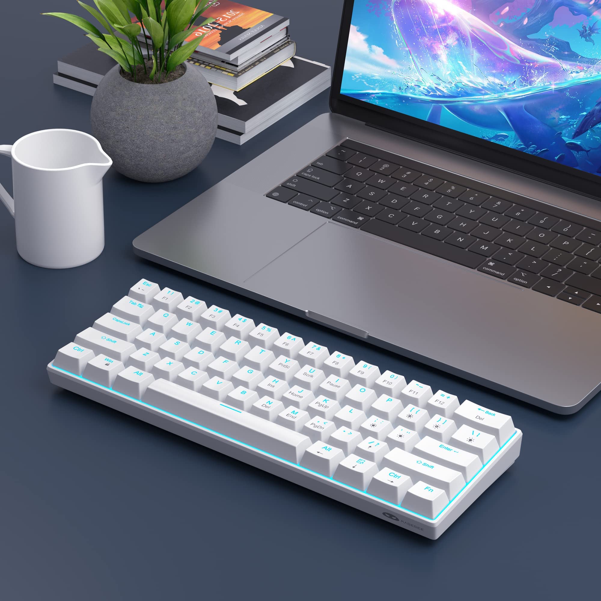 CMUNBBB 60 Percent Mechanical Gaming Keyboard, White Gaming Keyboard with Red