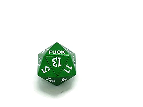 Green Metal D20 F Dice Critical Fail F 20 Sided Die Set DND Silver Chrome Color Number for Role Playing Game Dungeons and Dragons D&D Pathfinder Shadowrun and Math Teaching