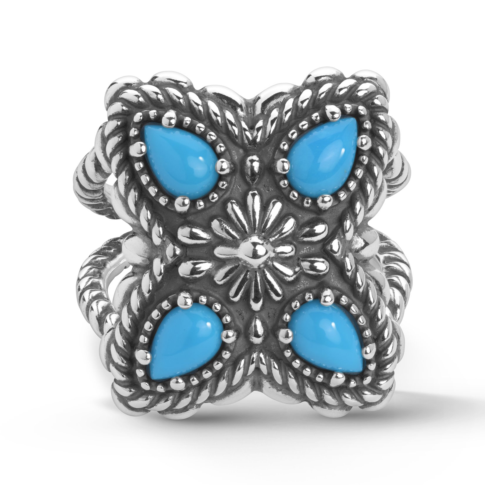 American West Sterling Silver Sleeping Beauty Turquoise Gemstone Butterfly Concho Ring Size 5