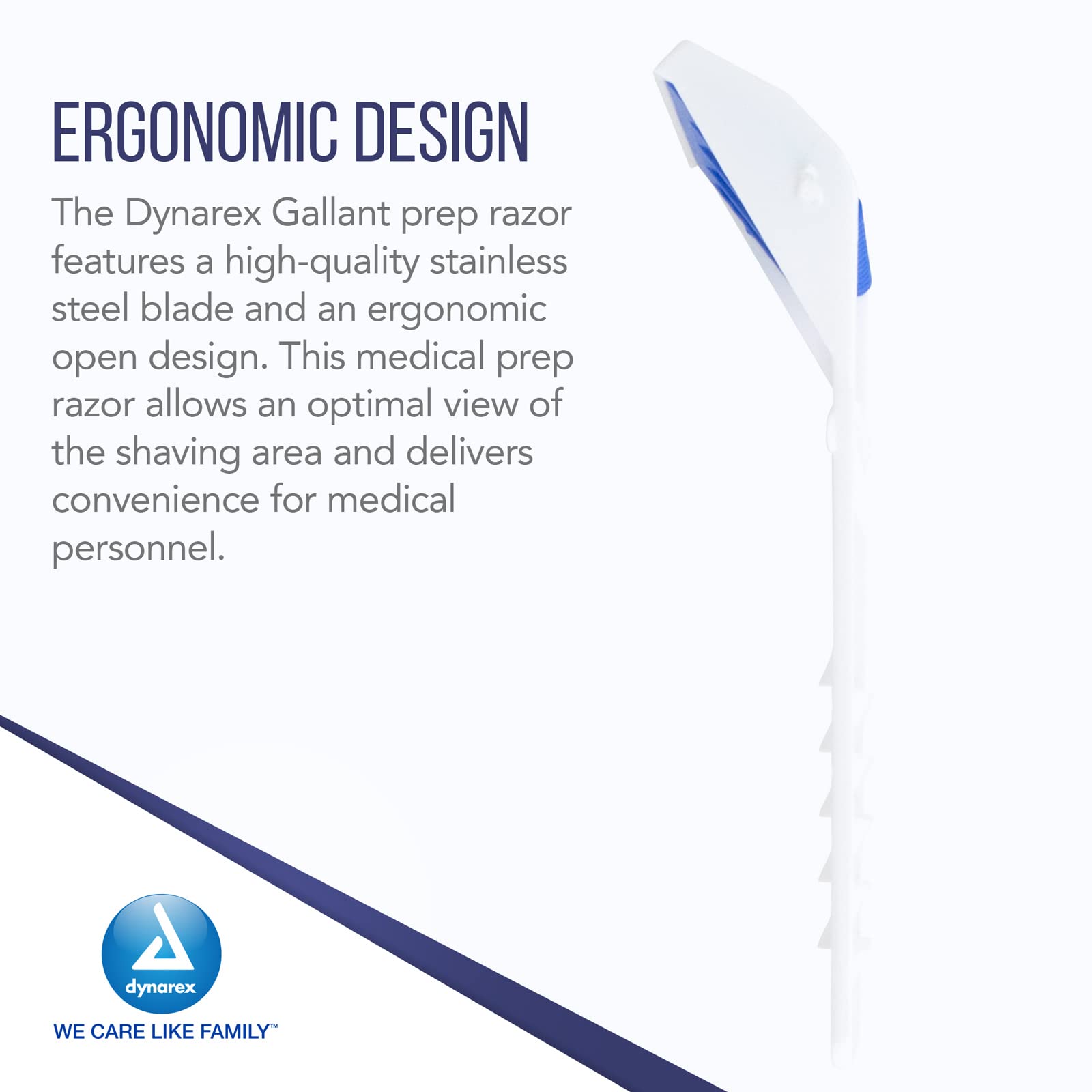 Dynarex Gallant Disposable Prep Razors, Used before ECG and other Procedures, Disposable Razors with Open Design, Ergonomic Surgical Prep Razors, 1 Box of 50 Razors