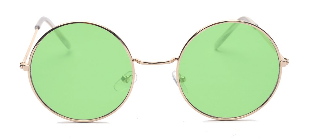 ALWAYSUV Round Small Flat Sunglasses Circle Metal Vintage 70's Hippie Glasses (Green)