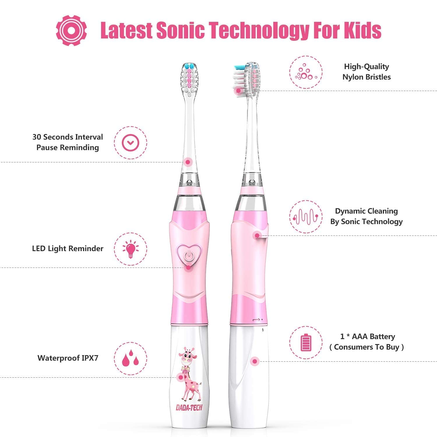 DADA-TECH Kids Electric Toothbrush with Replacement Heads (DT-K6)