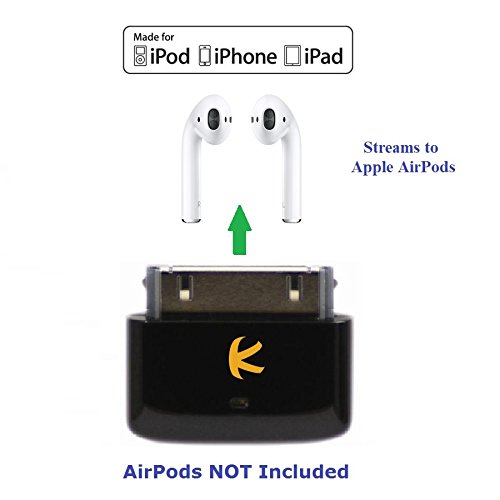 KOKKIA i10s (Black) Tiny Bluetooth iPod Transmitter for iPod/iPhone/iPad with Authentication. Remote controls and local iPod/iPhone/iPad volume control capabilities. Plug and Play. Works with AirPods.