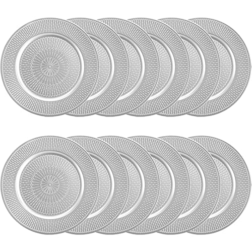 DEAYOU 12 Pack Round Charger Plate, 13-inch Silver Beaded Chargers for Dinner Plates, Plastic Reusable Charger Plate, Decorative Charger Platters for Wedding, Table Setting, Party, Event, Holiday