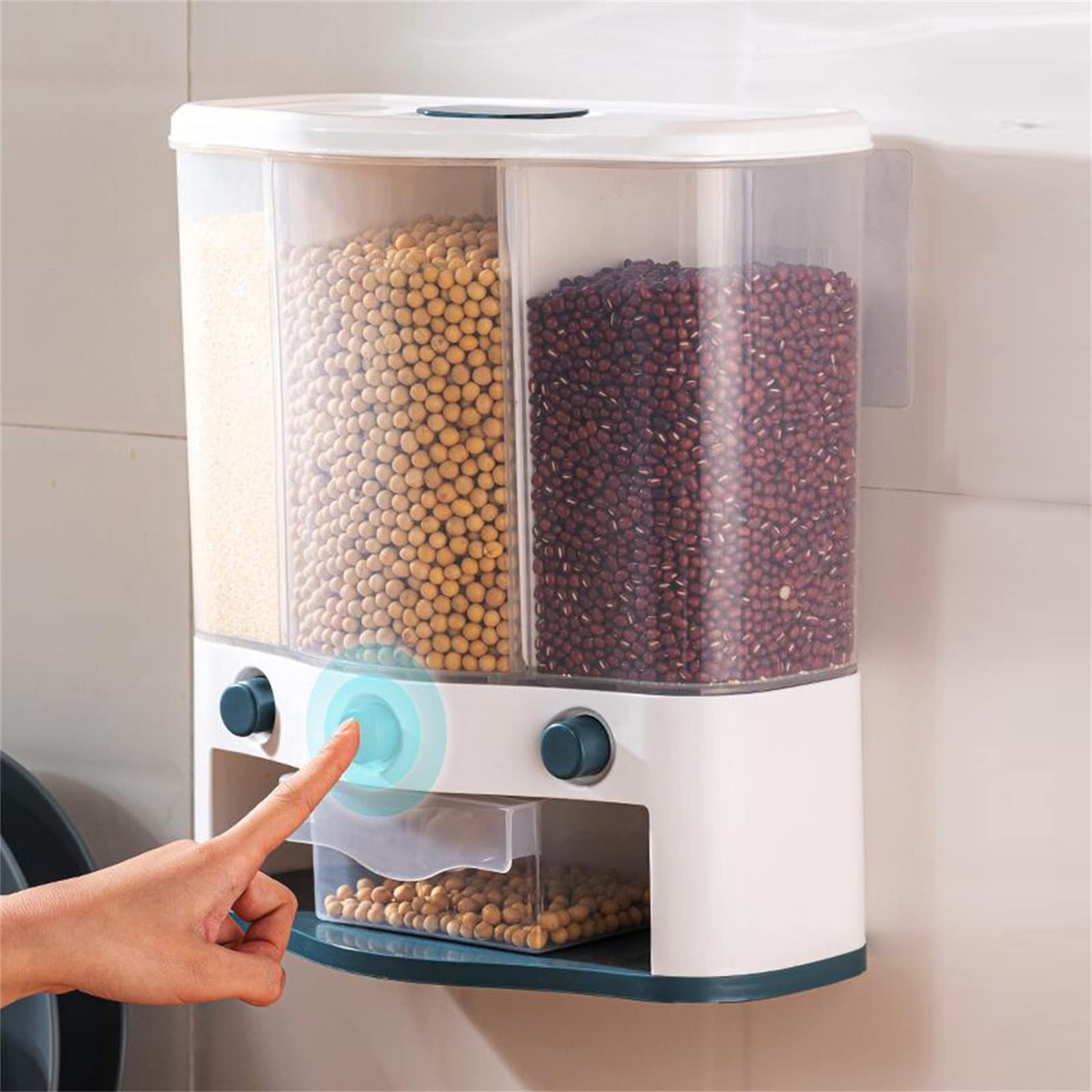 BhshuidlS Dry Food Dispenser Container 3 Grid Rice Storage Dispenser Container Grain Dispenser for Small Granular Grains