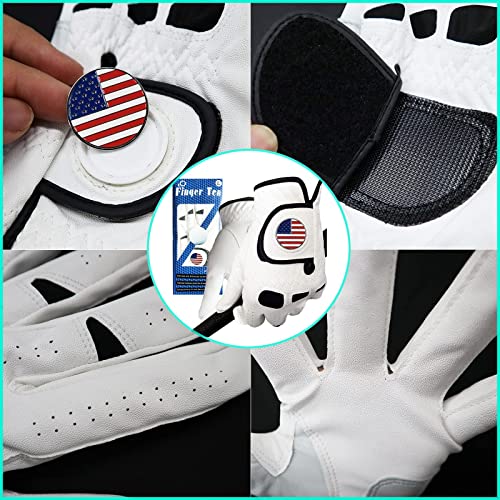 Amy Sport Golf Gloves Men Left Hand with Ball Marker Right Handed Golfer 3 Pack Soft Leather Weathersof Grip Soft Mens Glove (MLarge-Worn on Left Hand, 3 Pack with USA Flag Ball Marker)