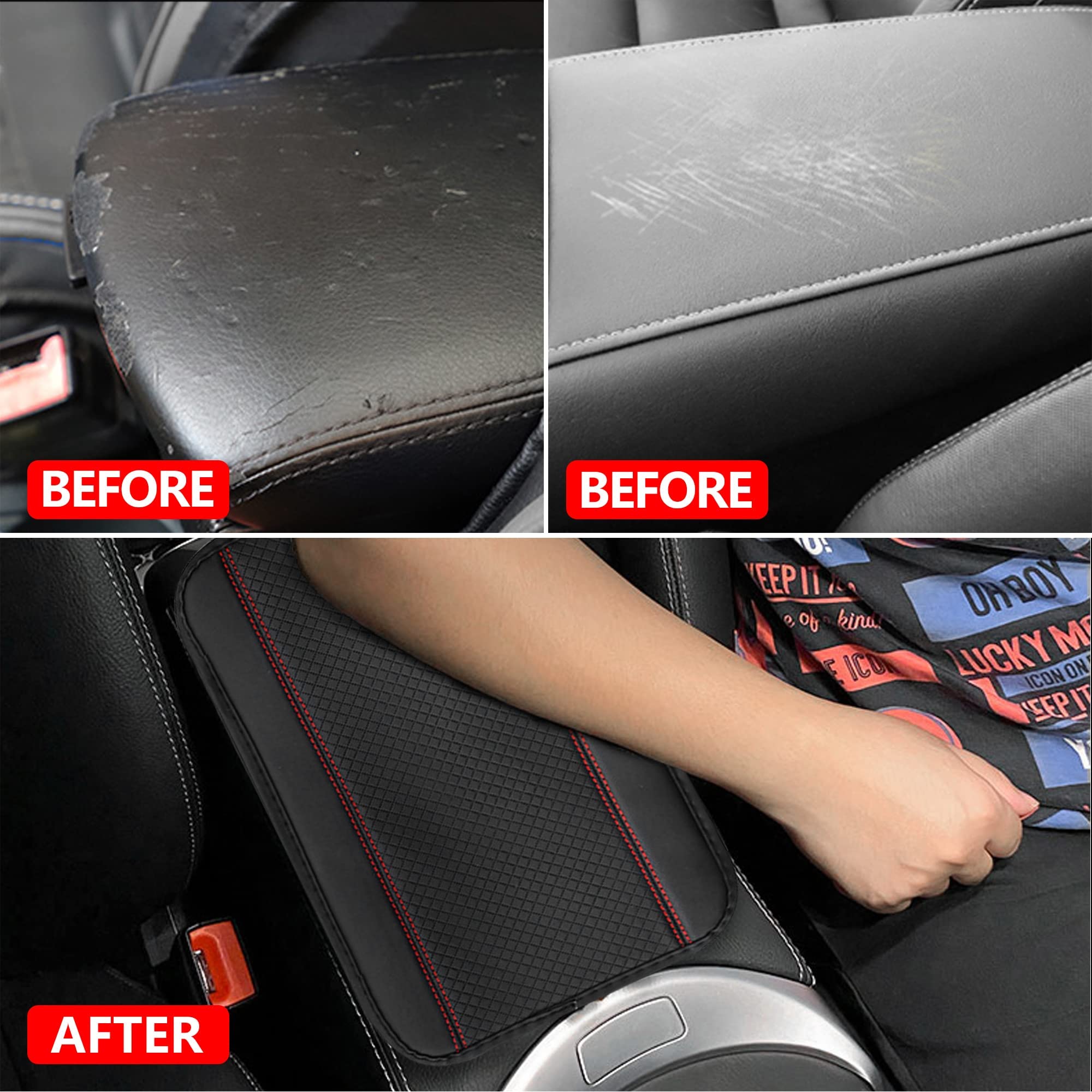 Aokdom Auto Armrest Box Cover, Car Console Covers, Fiber Leather Embossing Waterproof Armrest Cover, Suitable for Most Vehicles, SUVs, Trucks (Blue)