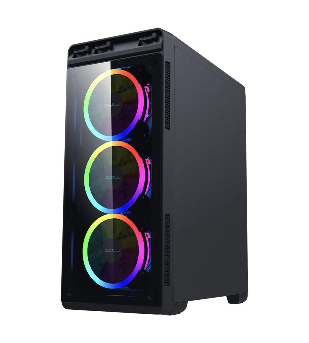 Apevia Aura-S-BK Mid Tower Gaming Case with 2 x Full-Size Tempered Glass Panel, Top USB3.0/USB2.0/Audio Ports, 4 x RGB Fans, Black Frame