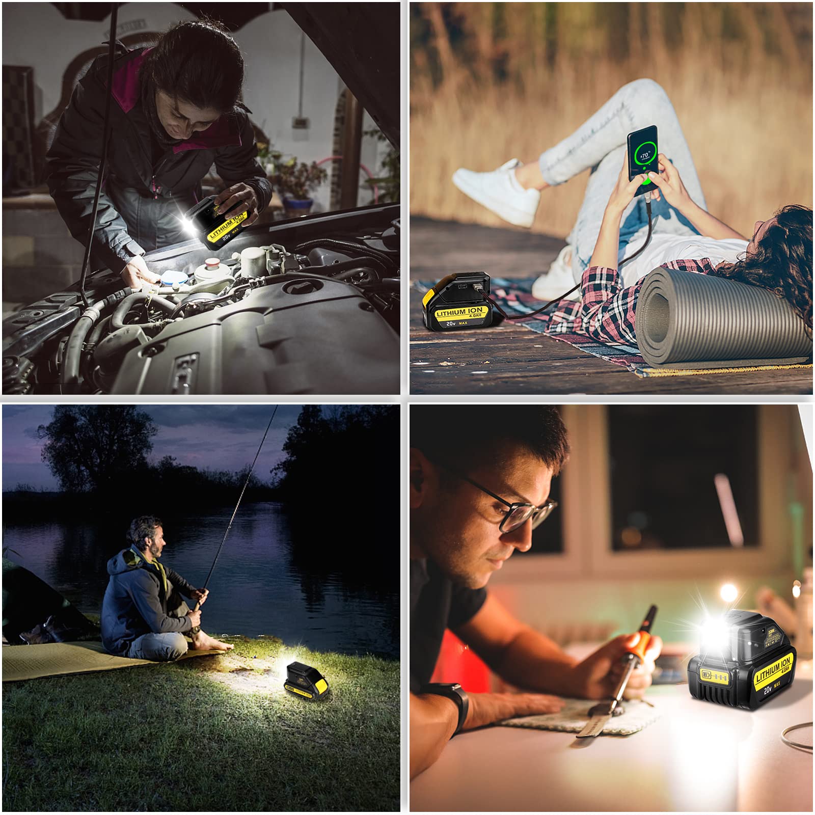 Battery Adapter for Dewalt 20v Battery USB Phone Charger, Led Work Light with Dual USB Charger and 12v DC Port,Power Source Supply for 14.4-20v Max Lithium-Ion Battery