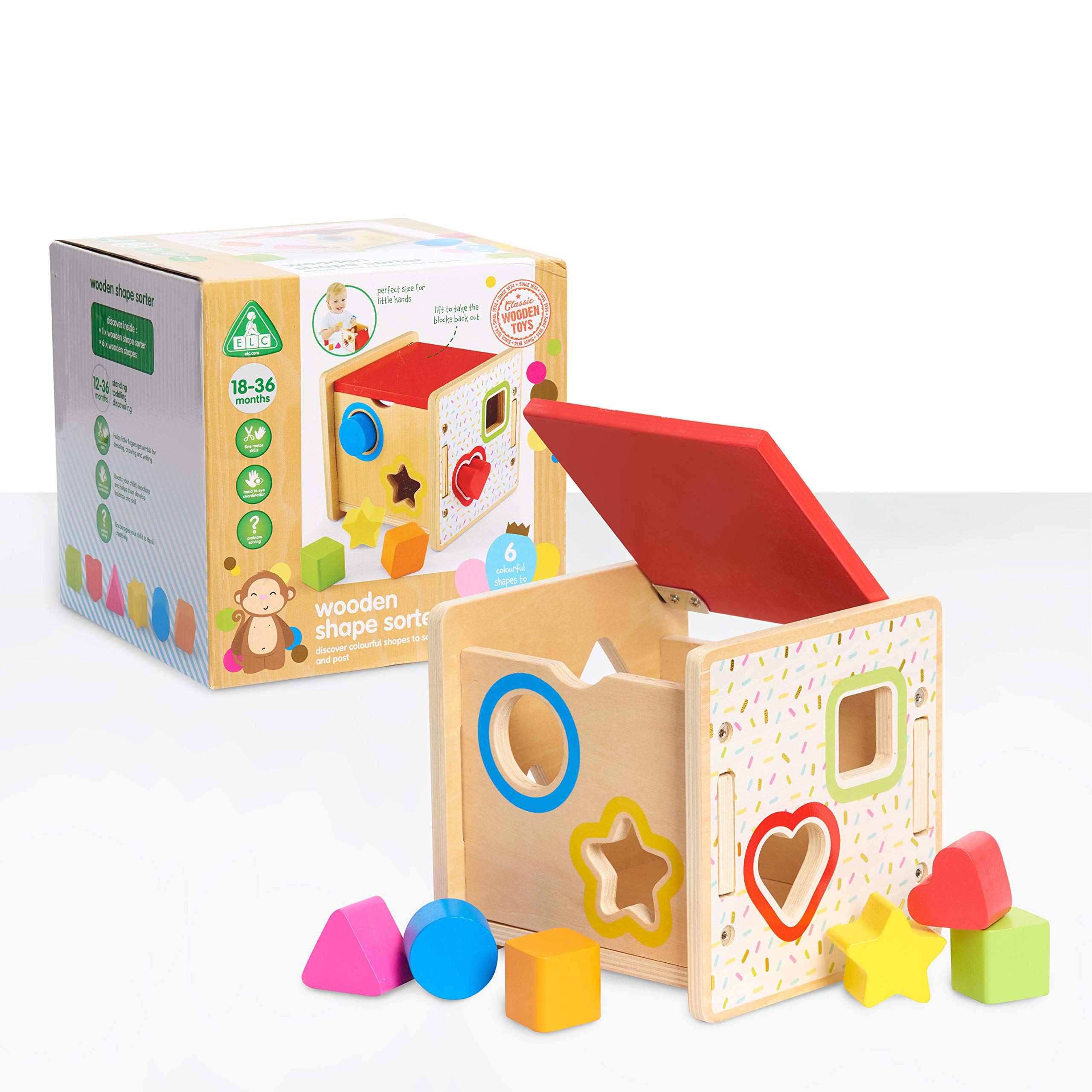Early Learning Centre Wooden Shape Sorter, Fine Motor Skills, Problem Solving, Hand Eye Coordination, Kids Toys for Ages 18 Month, Amazon Exclusive