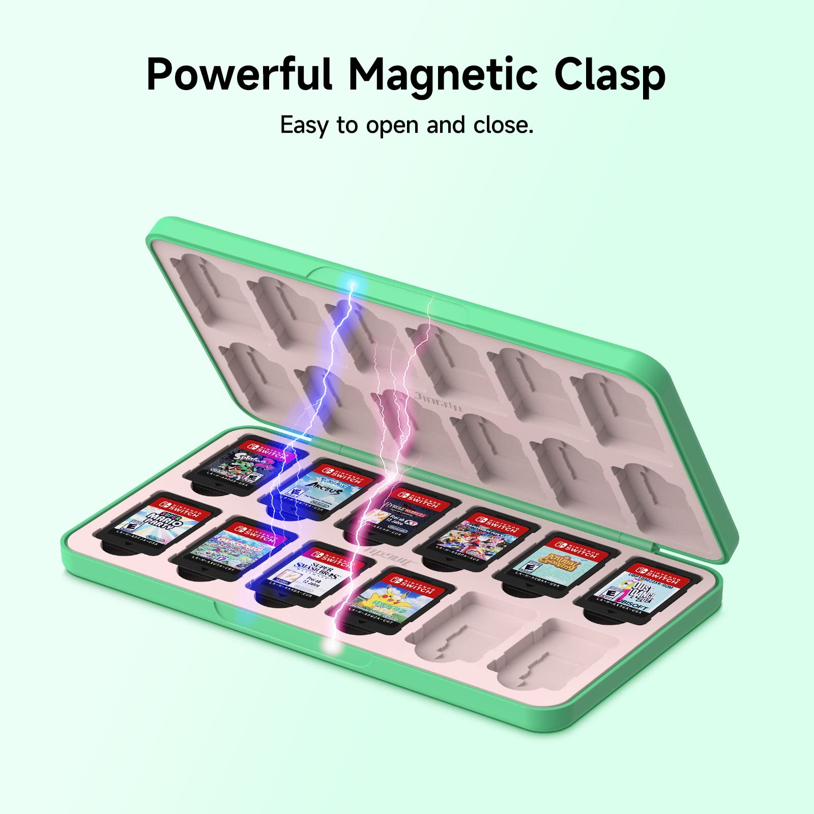 JINGDU 24-Slot Switch Game Card Case Compatible with Switch Game & micro SD Cards, Hard Shell, the Cute Games Holder Organizer Suitable for NS, Lite & OLED Game Card, acnh Leaf