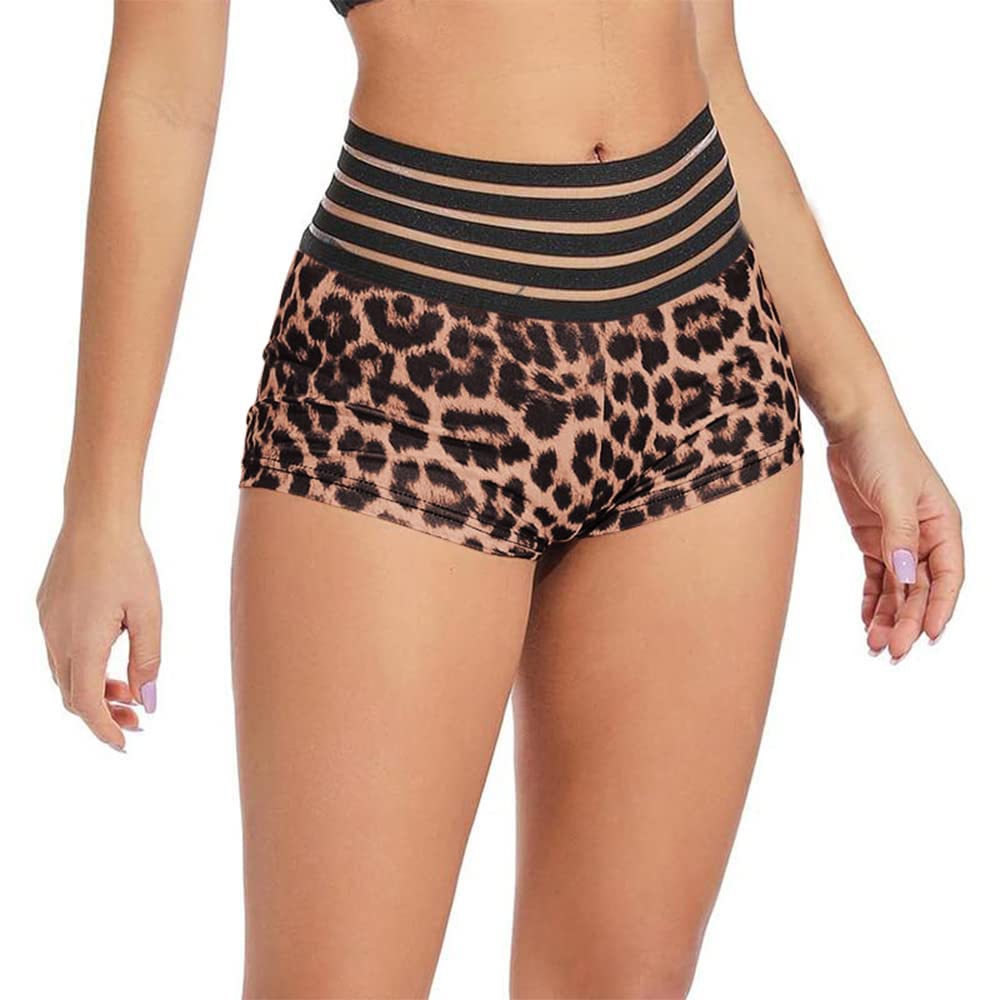 Aurgelmir Womens Leopard Print Workout Yoga Shorts Booty High Waisted Athletic Gym Scrunch Ruched Spandex Running Shorts Brown