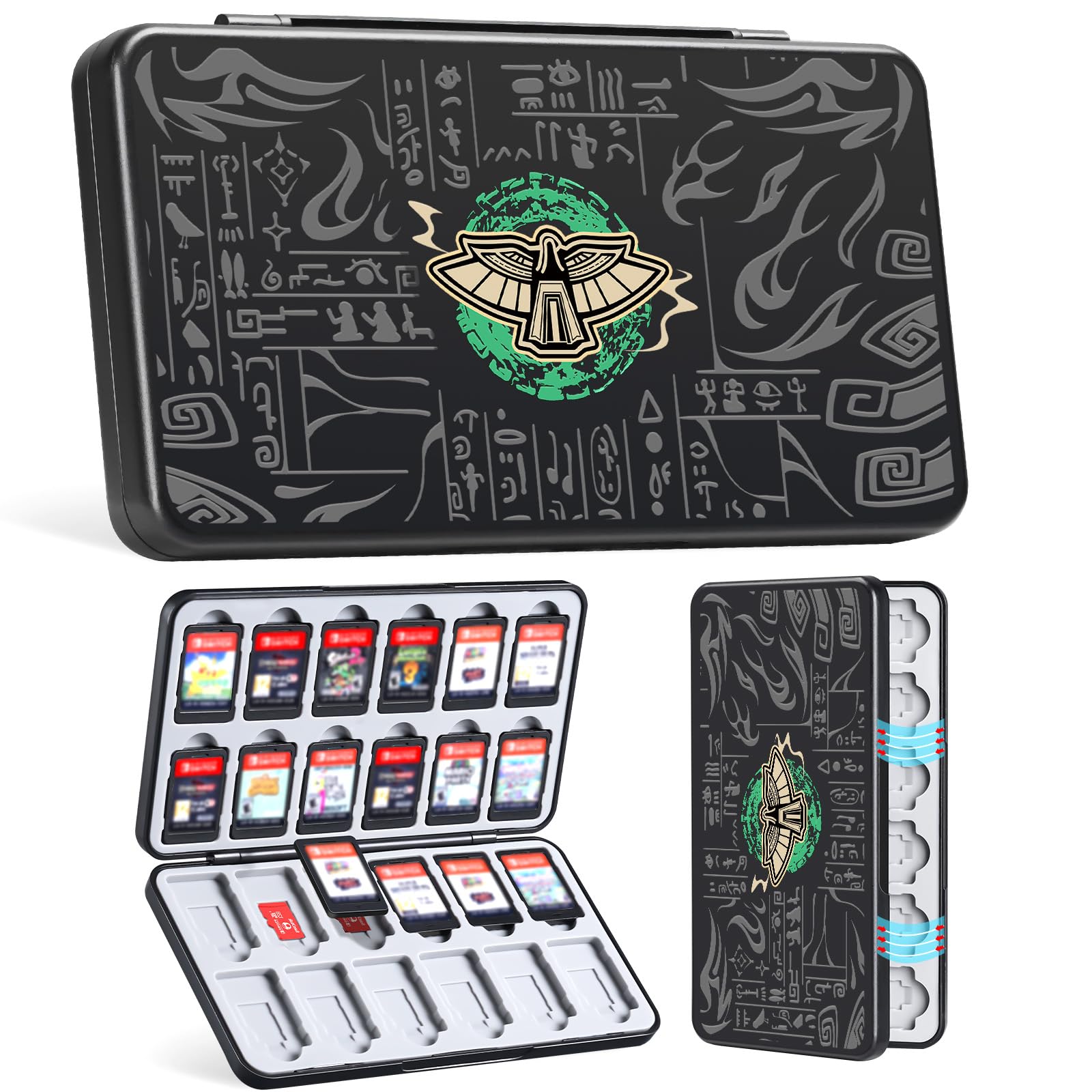 JINGDU 24-Slot Switch Game Case for Switch Games & micro SD Cards, Hard Shell, Soft Lining, [Shockproof, Portable], the Switch Game Holder Suitable for NS, Lite & OLED Games, Black