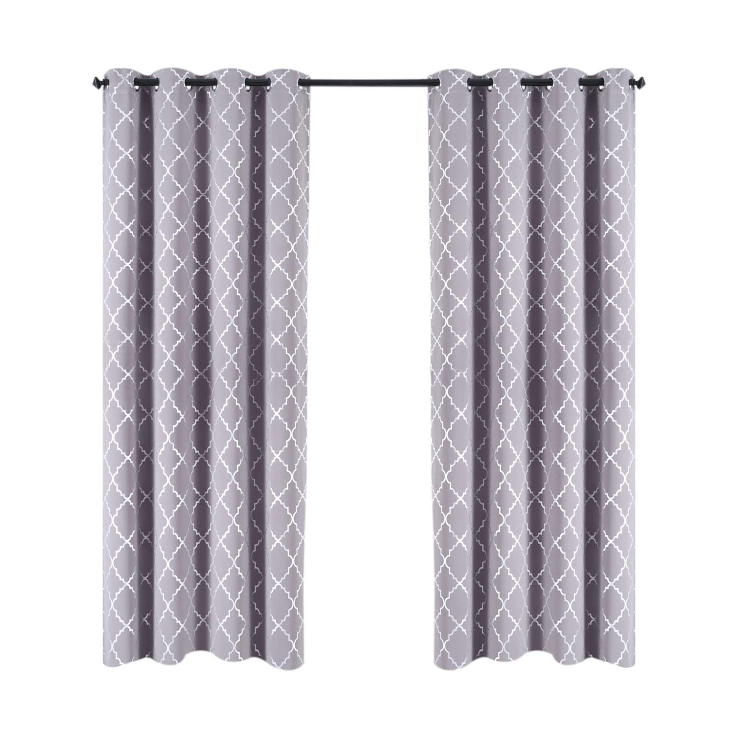 Anjee Grey Blackout Curtains 84 inches Long 2 Panels Sets for Bedroom Living Room Darkening,Grommet Top Window Treatment Drapes with Silver Foil Moroccan Pattern Home Decor, 52 x 84 Inch, Space Grey