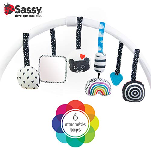 Sassy Stages STEM Developmental Play Gym, Sensory Tummy Time Activity Play Mat w/Built-in Instructions, Ultra Plush & Machine Washable Playmat for Babies & Toddlers