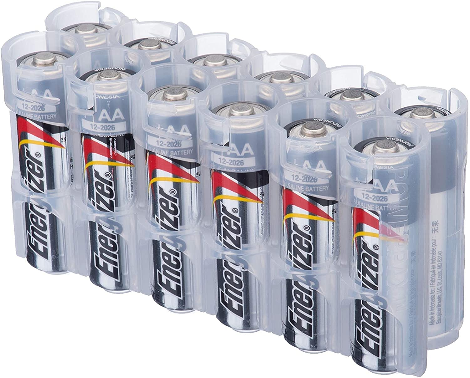 Storacell by Powerpax AA Battery Storage Caddy, Clear, Holds 12 Batteries (Not Included)