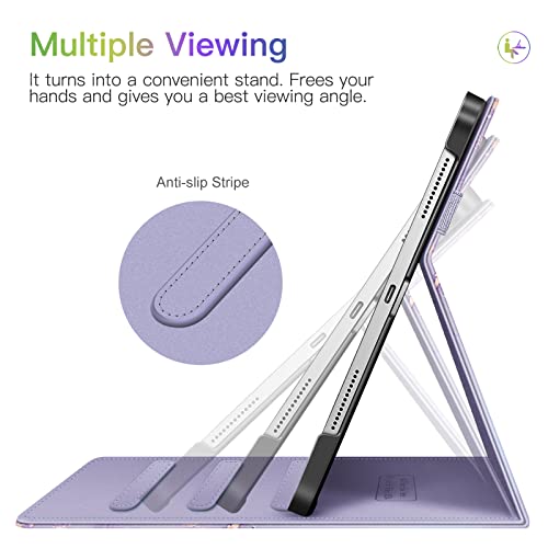 Fintie Case for iPad Air 5th Generation (2022) / 4th Generation (2020) 10.9 Inch, Multi-Angle Viewing Protective Cover with Pencil Holder & Pocket, Auto Sleep/Wake, Lilac Marble