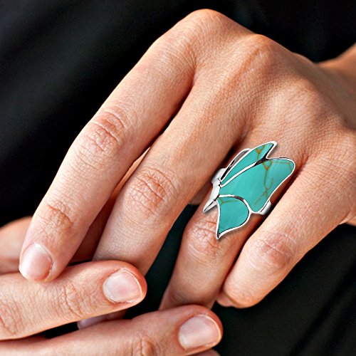 AeraVida Flying Monarch Butterfly Simulated Turquoise Inlay Stone .925 Sterling Silver Ring (6)