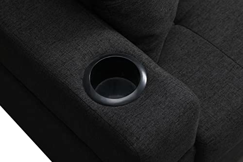 BIADNBZ Sectional Sofa Couch with Reversible Chaise Lounge and Cupholders, Modern L-Shaped Living Room Set w/2 Pillows for Apartment, Black