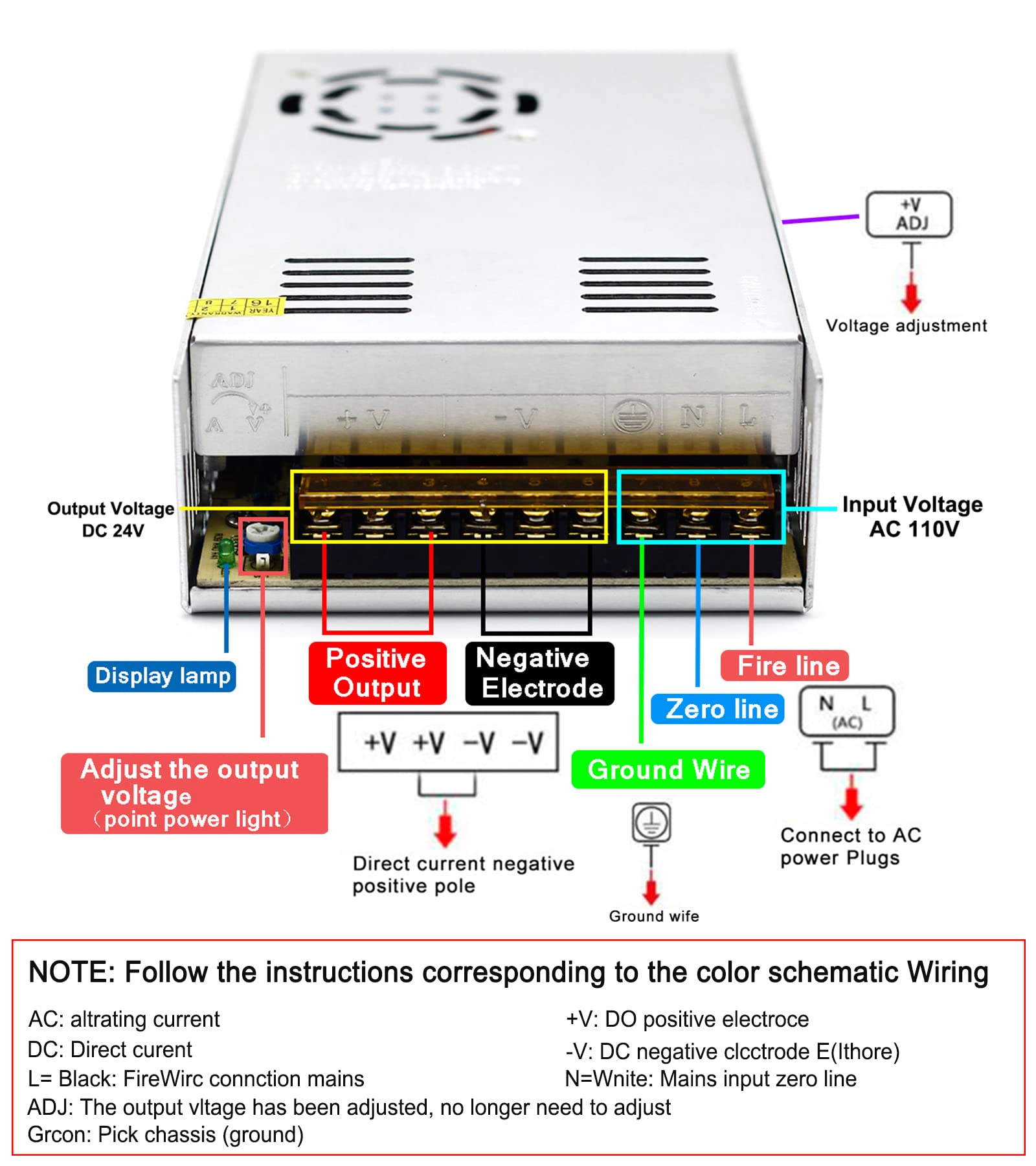 EAGWELL 24V 15A DC Universal Regulated Switching Power Supply 360w for CCTV,Radio,Computer Project, 3D Printer,LED Driver